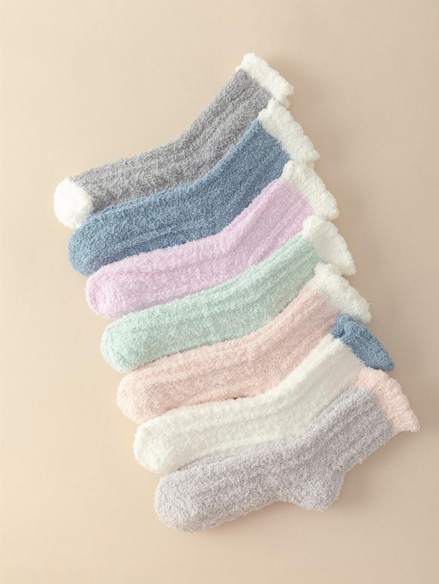 7pairs Two Tone Fuzzy Crew Socks | SHEIN USA