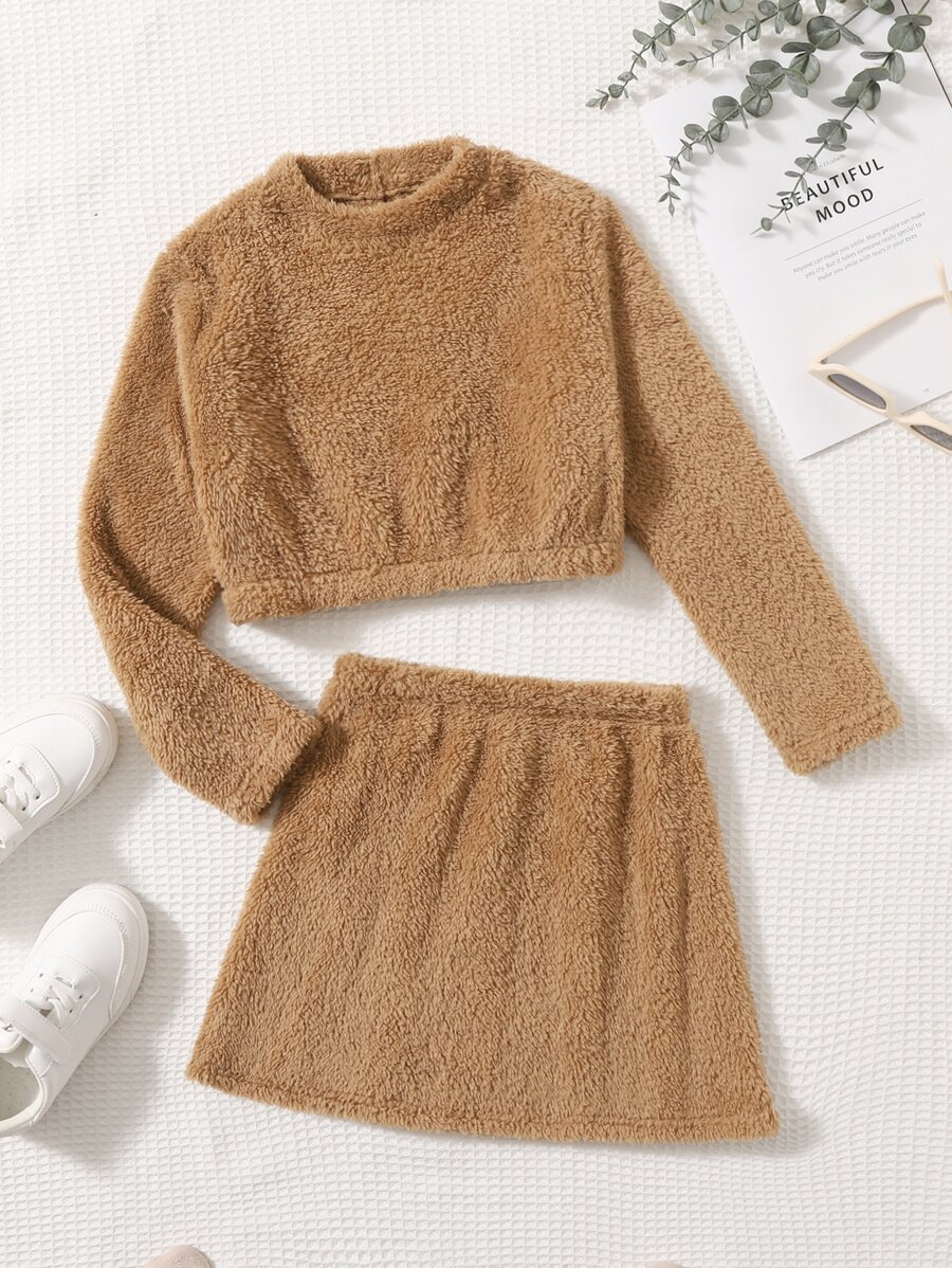 SHEIN Niñas Falda con top de cuello alto teddy | Moda de Mujer | SHEIN México