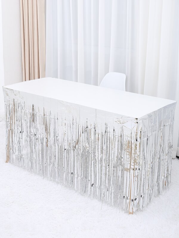 1pc Fringe Trim Disposable PE Table Skirt,Simple Holographic Self ...