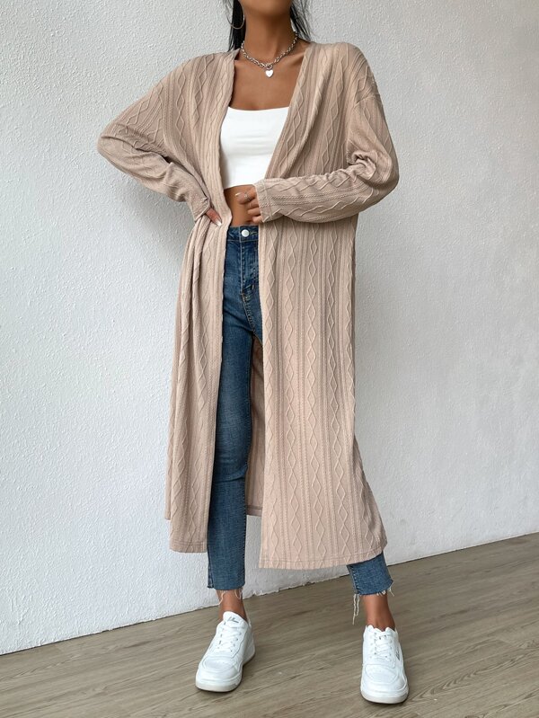 SHEIN EZwear Drop Shoulder Open Front Coat | SHEIN UK
