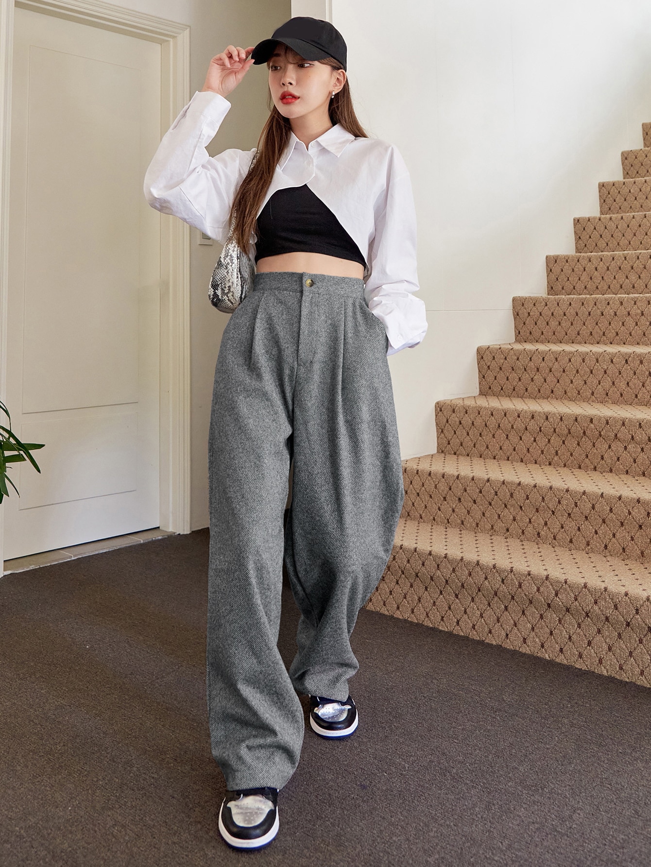 DAZY High Waist Fold Pleated Pants | SHEIN USA