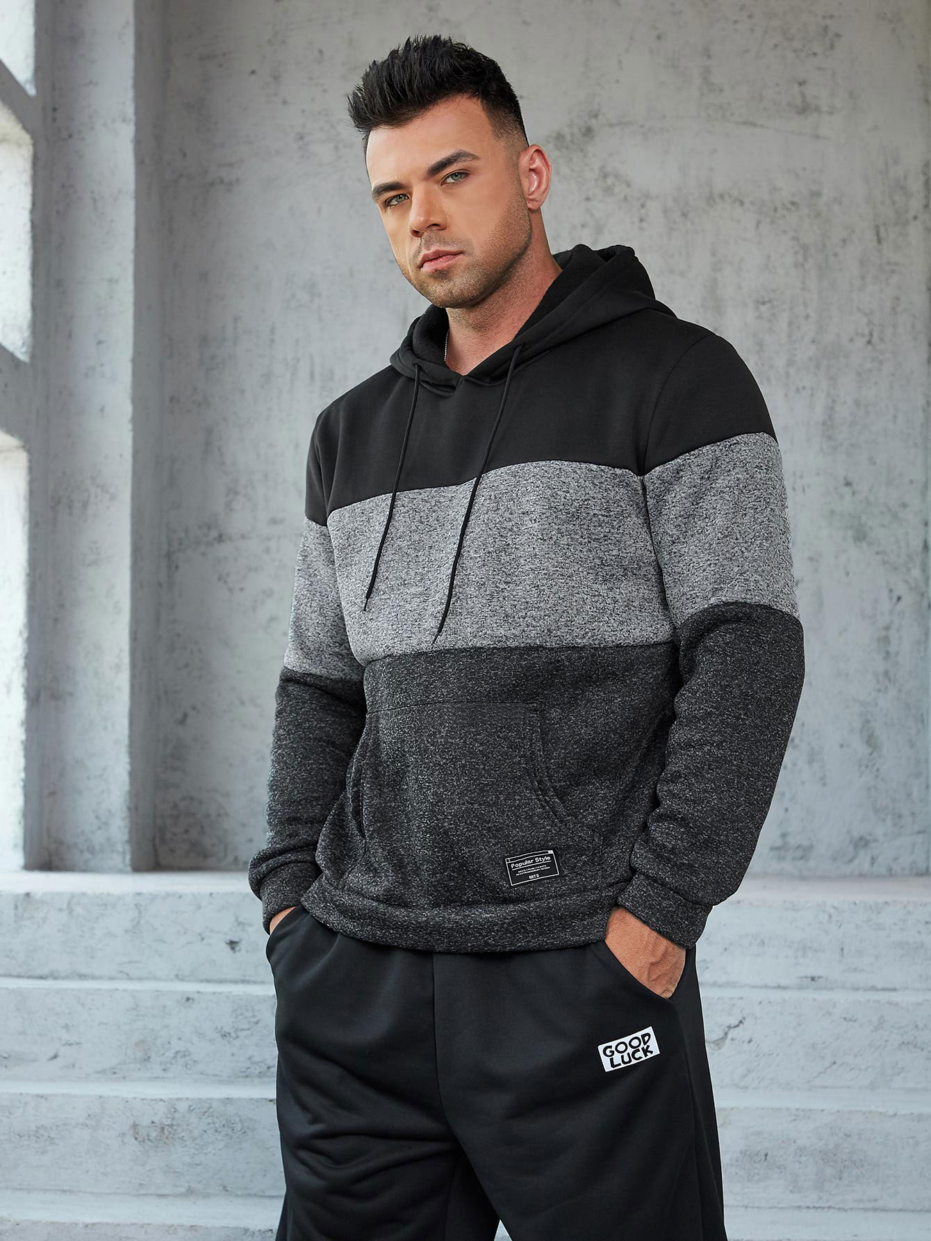Manfinity Men Colorblock Space Dye Kangaroo Pocket Drawstring Hoodie ...
