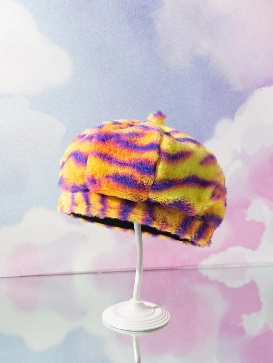 Zebra Striped Pattern Fuzzy Beret | SHEIN USA