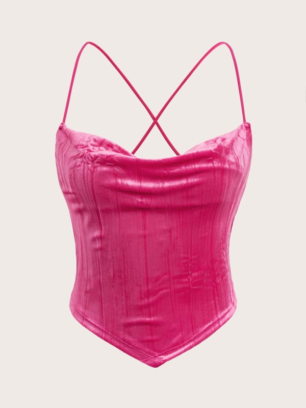 Shein Icon Criss Cross Backless Velvet Cami Top Shein Usa