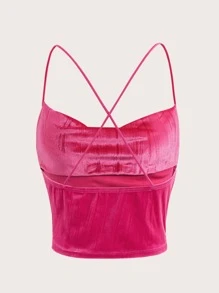 SHEIN ICON Criss Cross Backless Velvet Cami Top | SHEIN USA