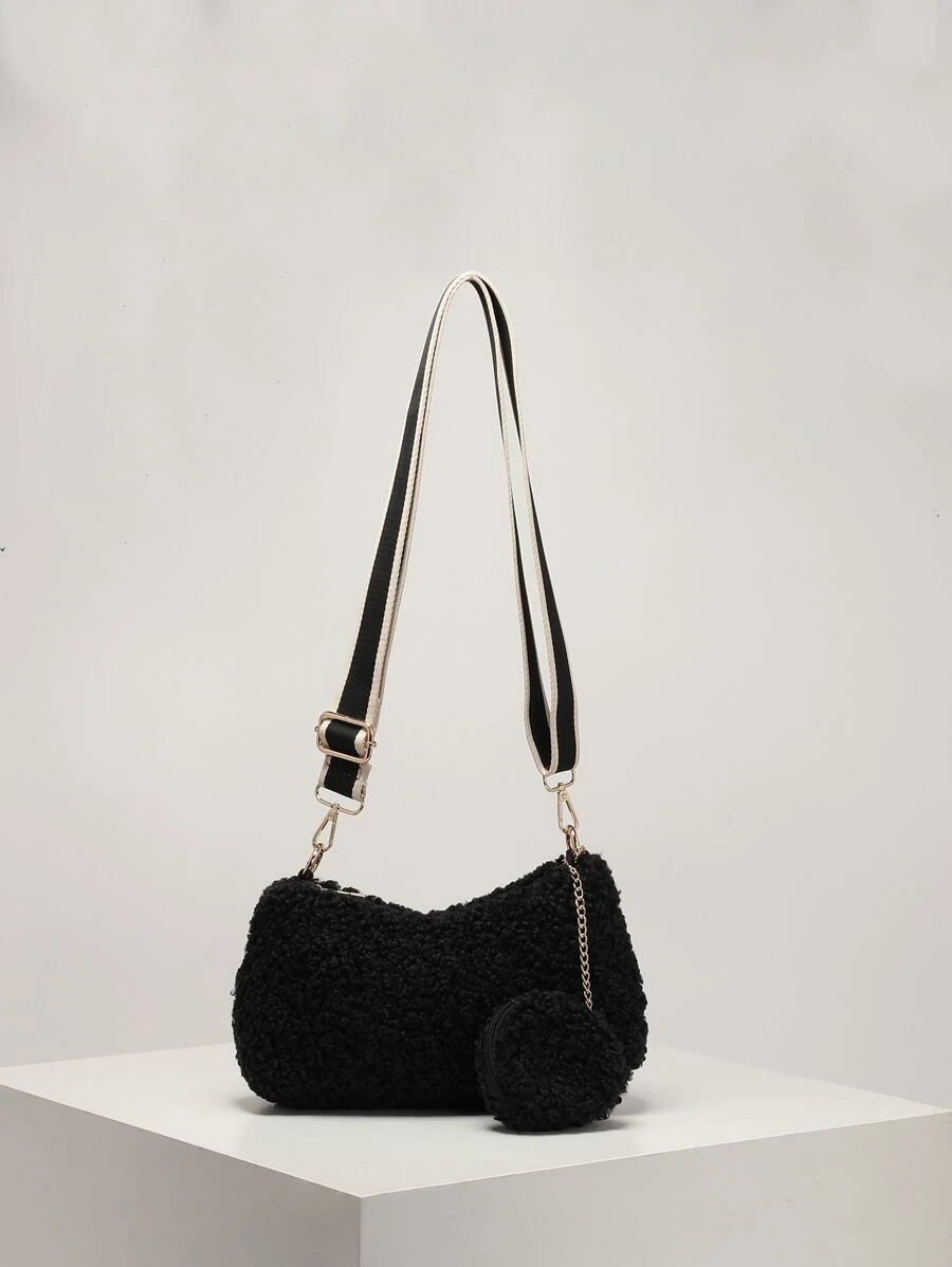Minimalist Fluffy Hobo Bag With Small Pouch | SHEIN USA