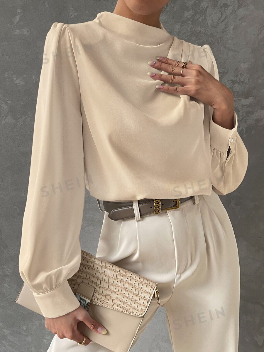 SHEIN BIZwear Bishop Sleeve Plicated Front Blouse Workwear | SHEIN UK