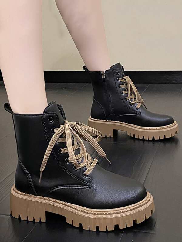 Punk Botas Com Amarrar , Frente Zíper E Lado Fivela Botas | SHEIN Brasil