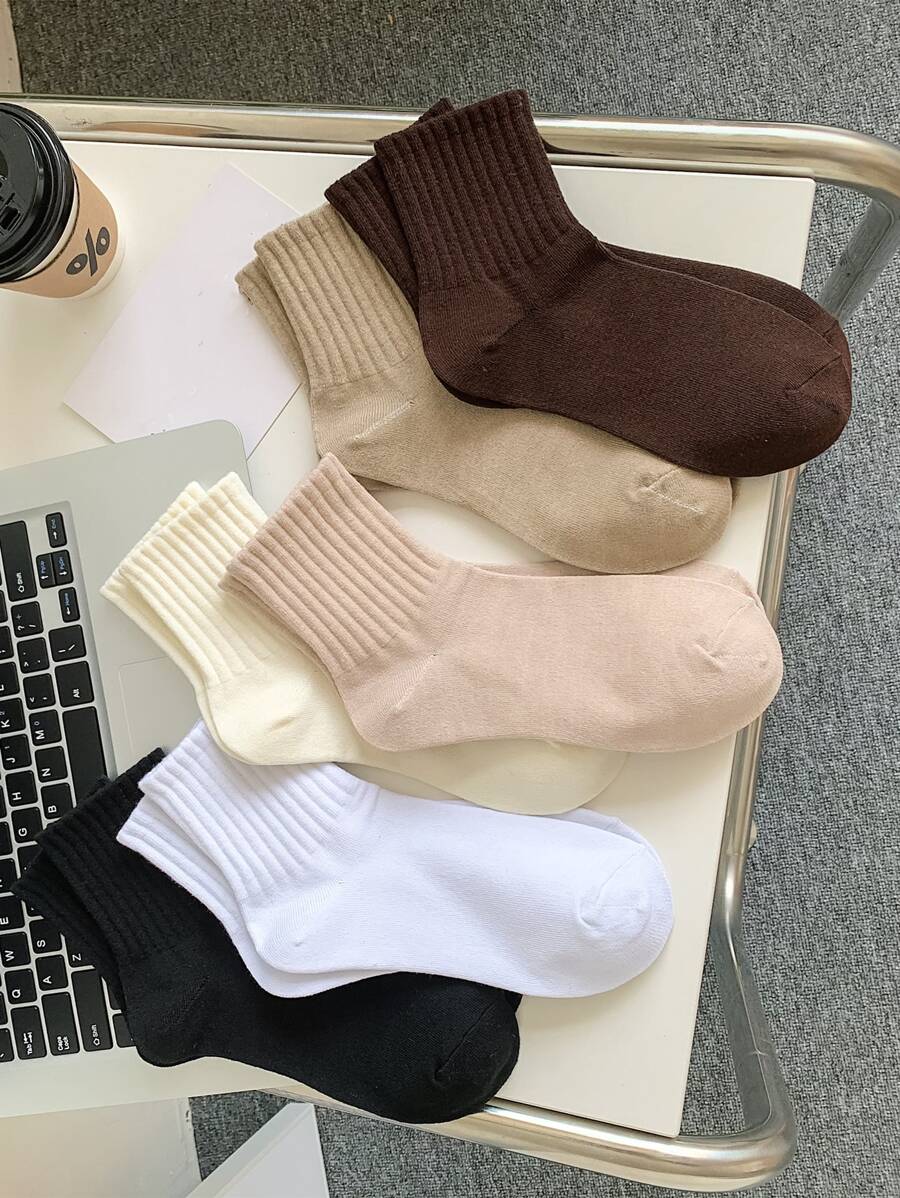 6pairs Solid Women Crew Socks | SHEIN USA