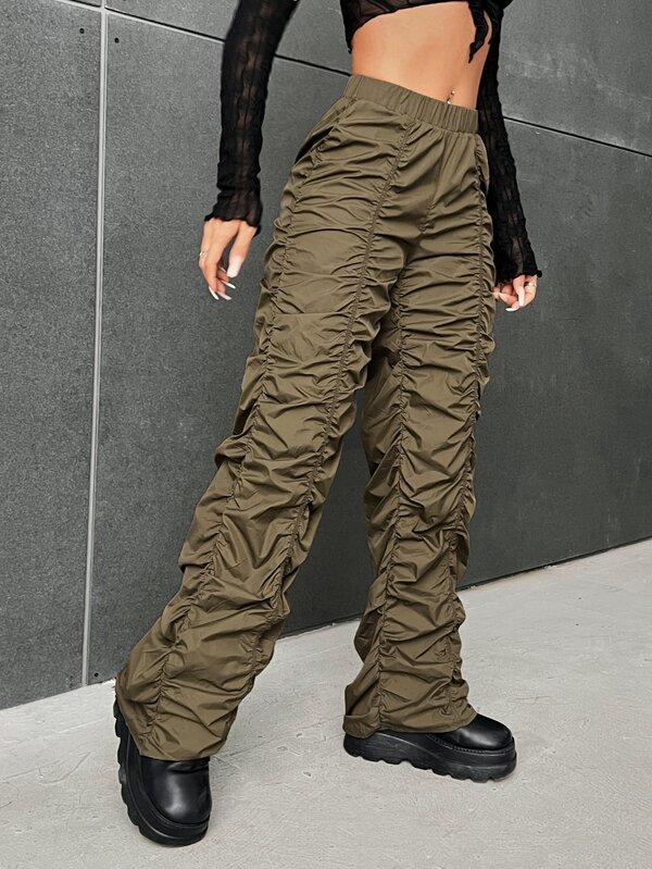 SHEIN ICON Grunge Gorpcore Ruched Solid Pants | SHEIN USA