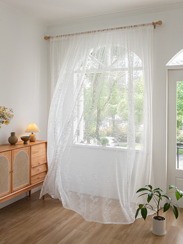Floral Pattern Faux Pearl Decor Single Panel Sheer Curtain | SHEIN UK