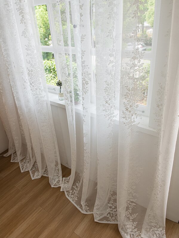 Floral Pattern Faux Pearl Decor Single Panel Sheer Curtain | SHEIN UK