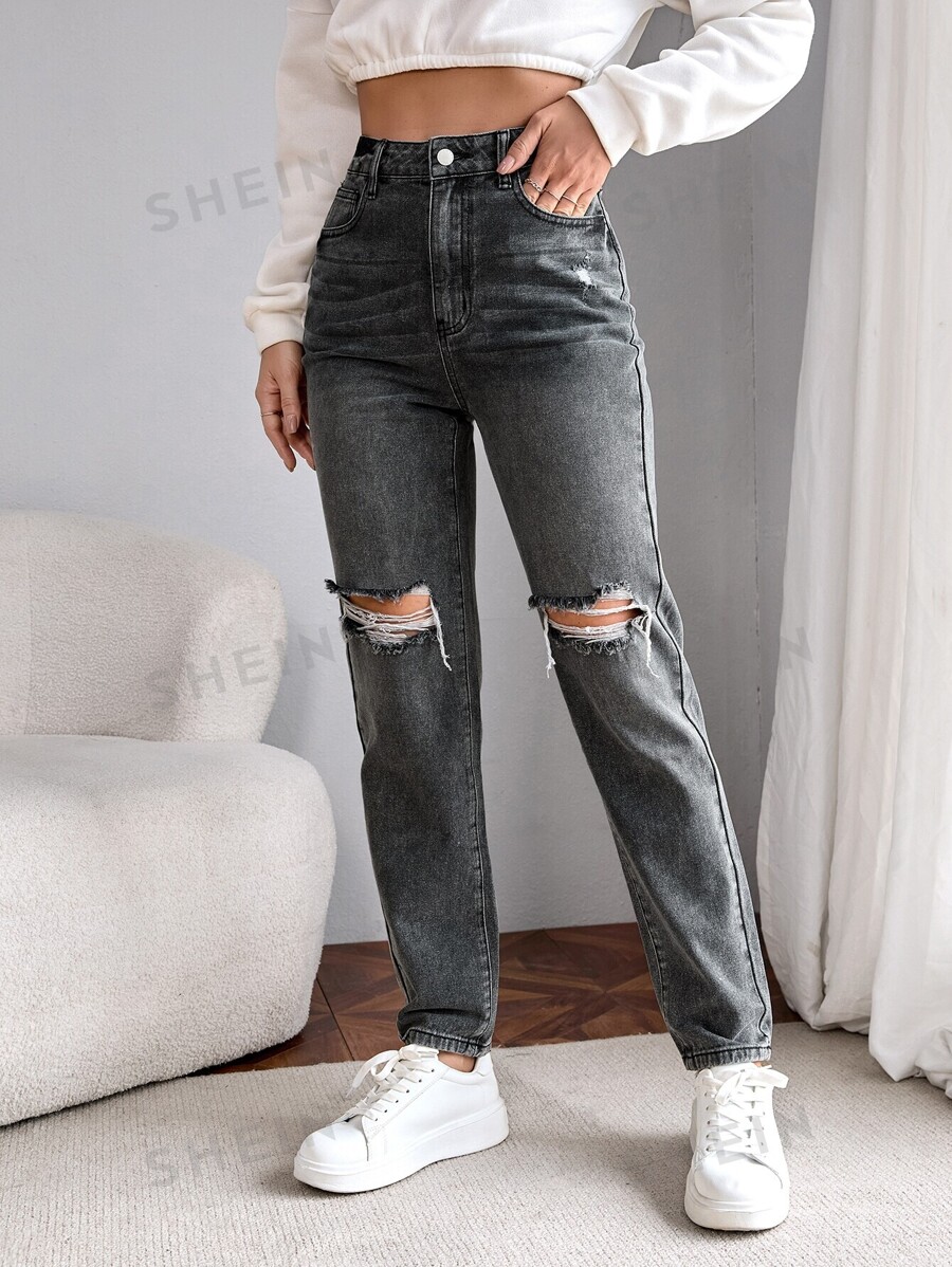 SHEIN Tall High Waist Ripped Mom Fit Jeans | SHEIN UK