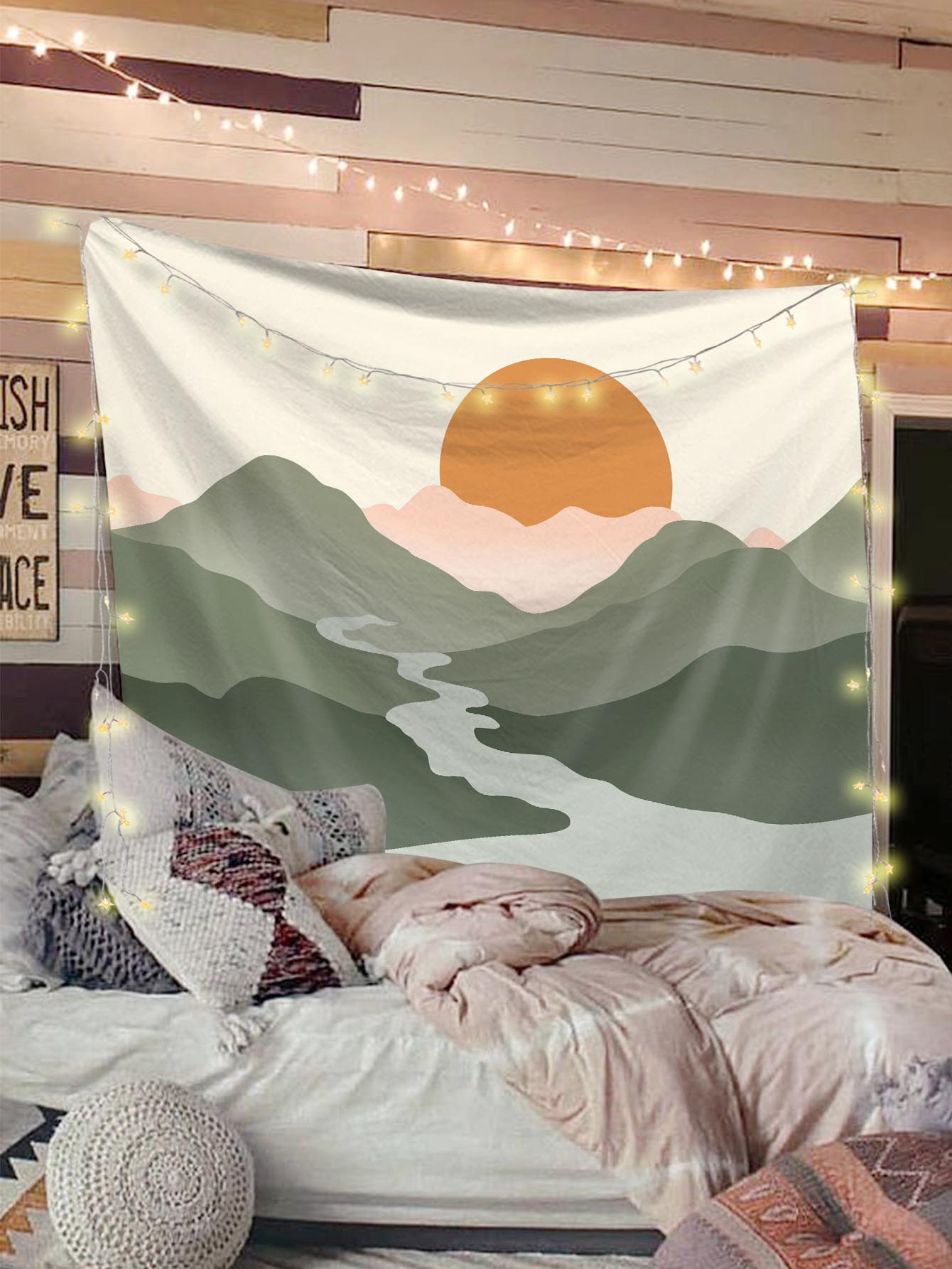 Mountain & Sun Pattern Tapestry, Wall Art | SHEIN USA