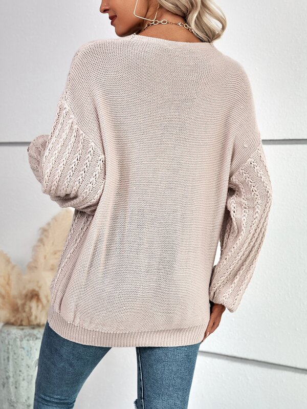 SHEIN LUNE Drop Shoulder Cable Knit Sweater | SHEIN USA