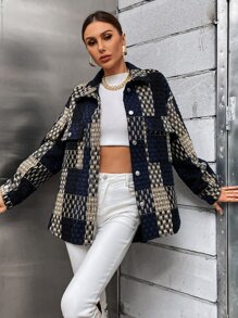 SHEIN Essnce Plaid Flap Pocket Drop Shoulder Coat | SHEIN USA