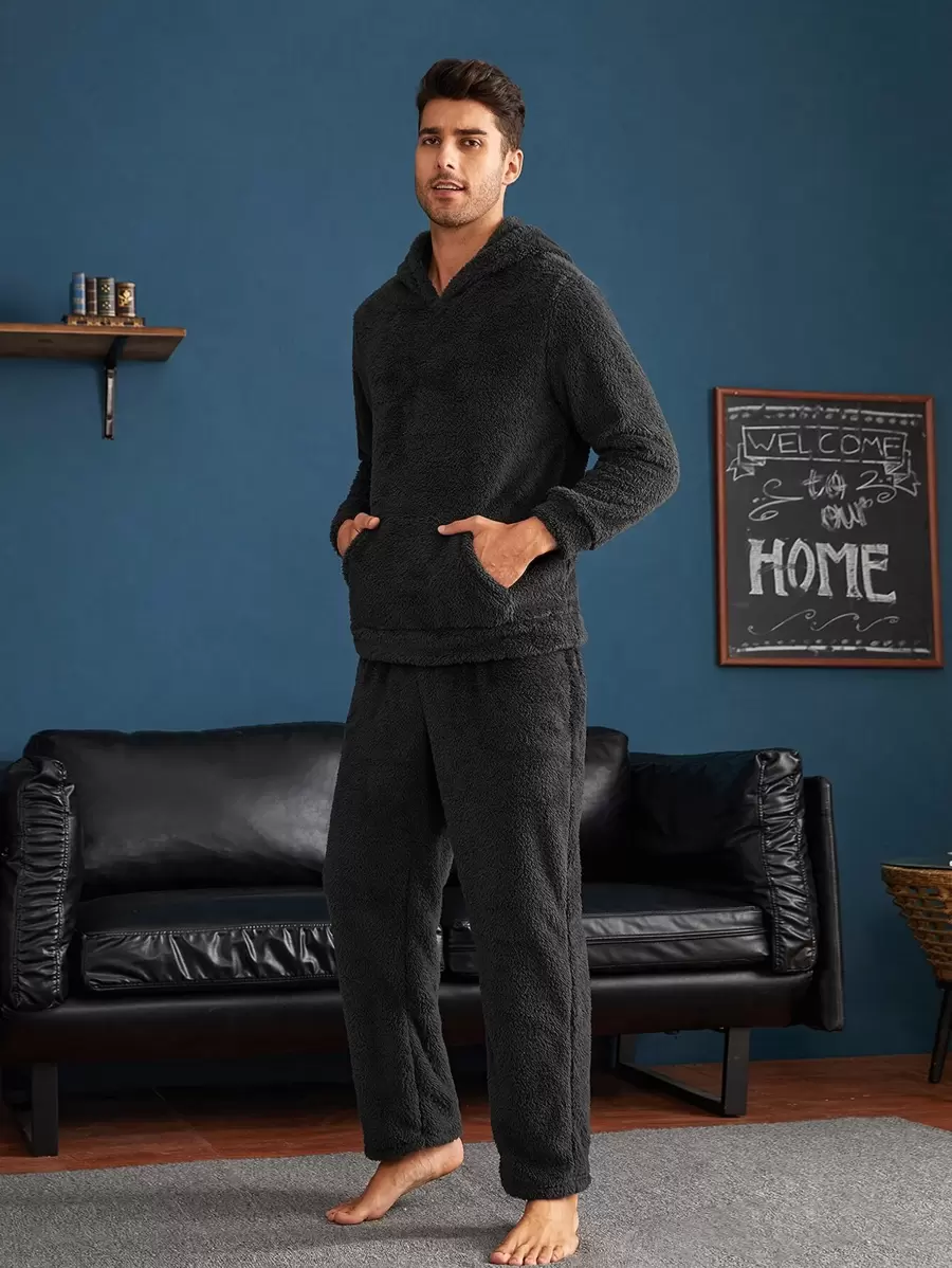 Men Kangaroo Pocket Hooded Teddy Lounge Set | SHEIN USA
