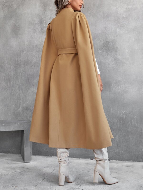 Solid Belted Cape Overcoat | SHEIN USA