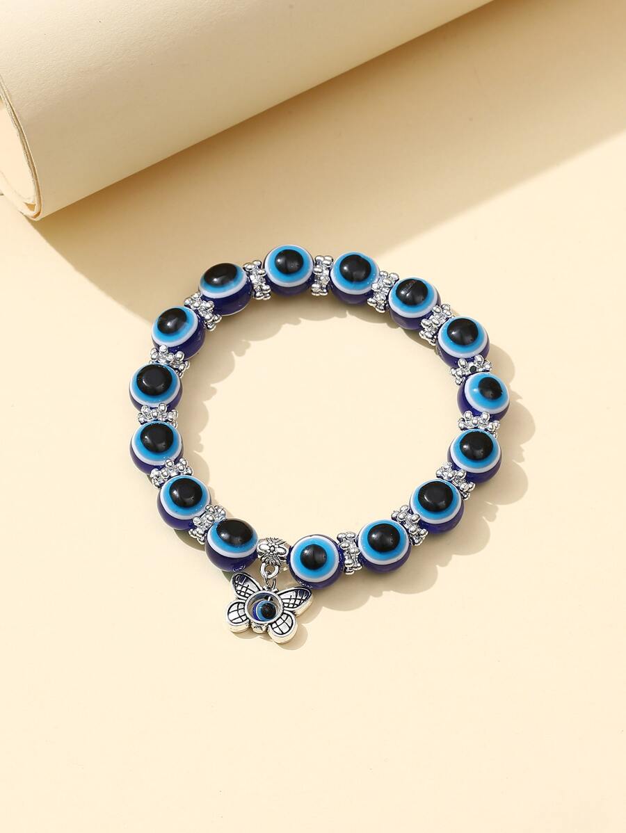 Evil Eye Detail Butterfly Charm Beaded Bracelet | SHEIN USA