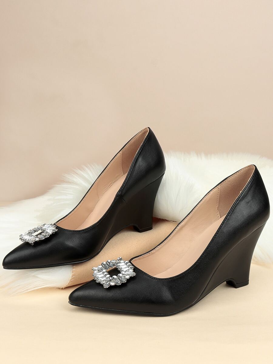 Rhinestone Decor Point Toe Wedge Court Shoes | SHEIN USA
