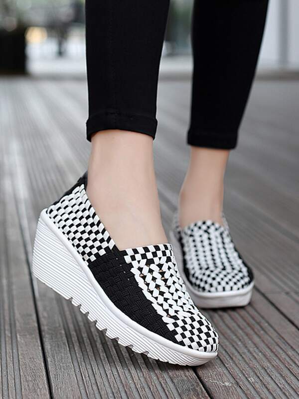Two Tone Braided Design Wedge Sneakers | SHEIN USA