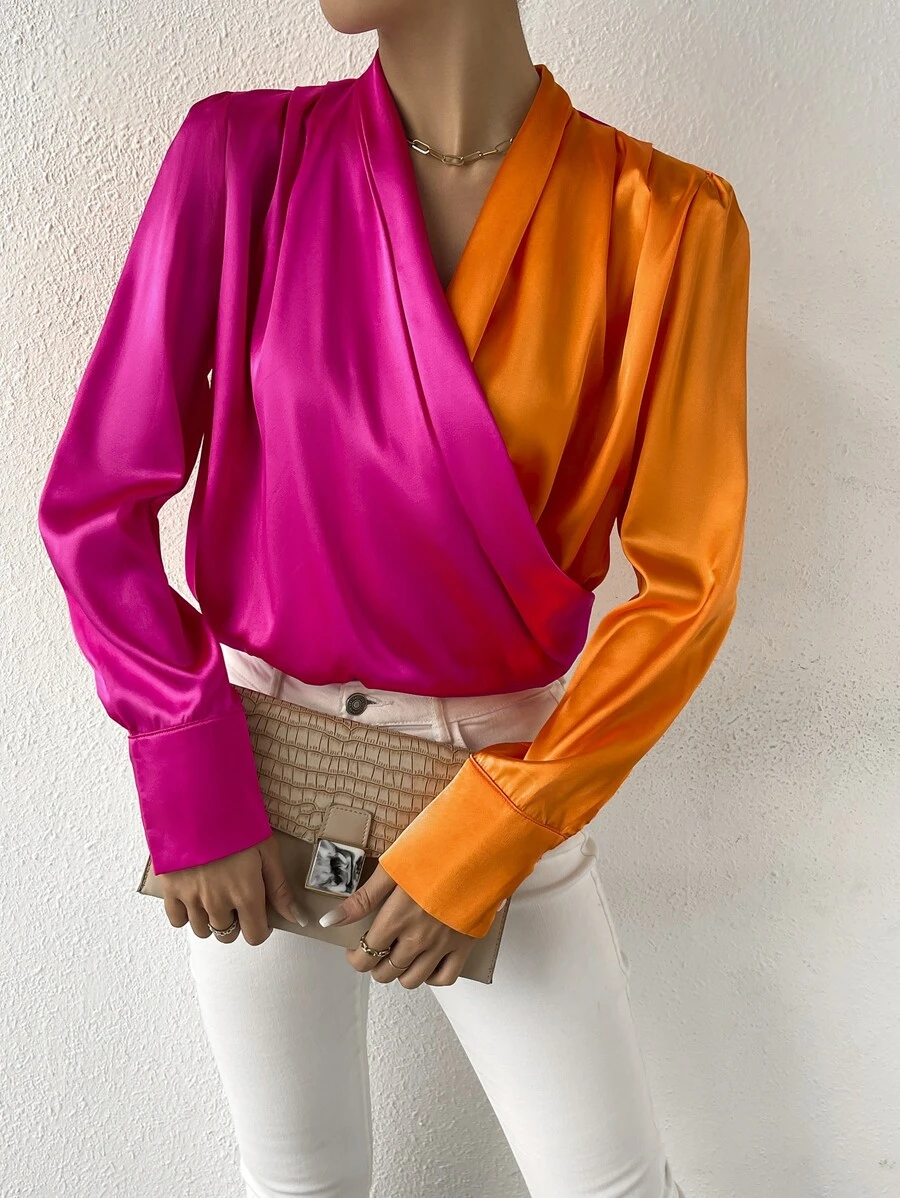 Two Tone Satin Blouse | SHEIN USA