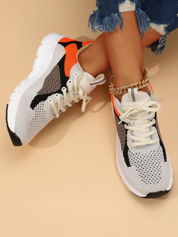 Color Block Lace-up Front Running Shoes, Multicolor Athletic Color ...