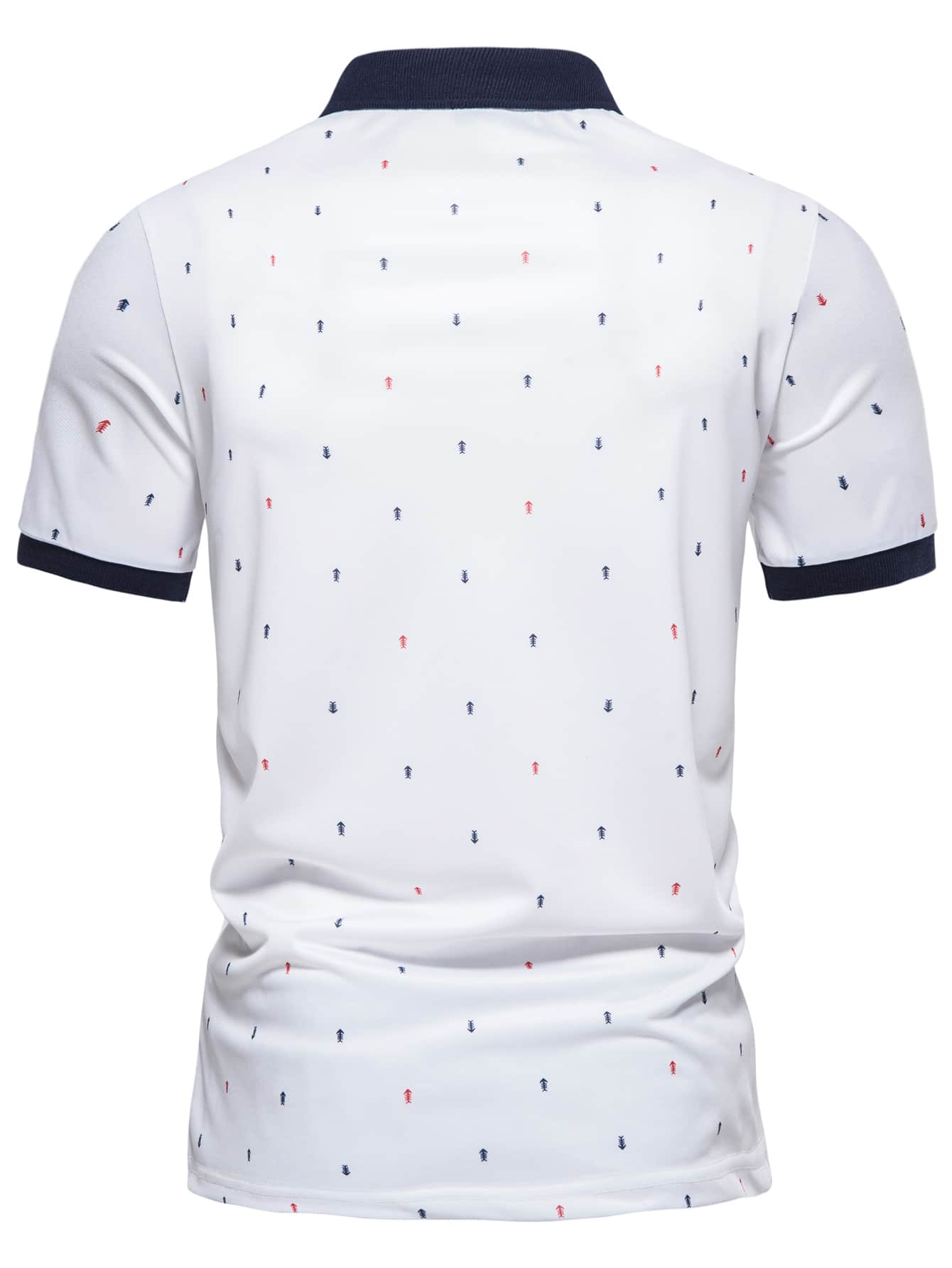 SHEIN X MOHA Manfinity Homme Men Fish Bone Print Contrast Collar Polo ...