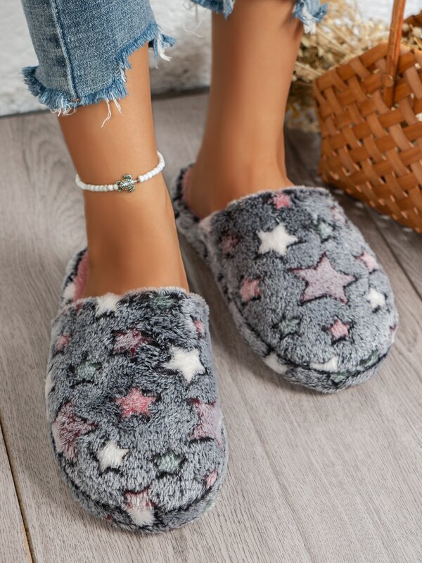 Star Pattern Fluffy Bedroom Slippers | SHEIN USA