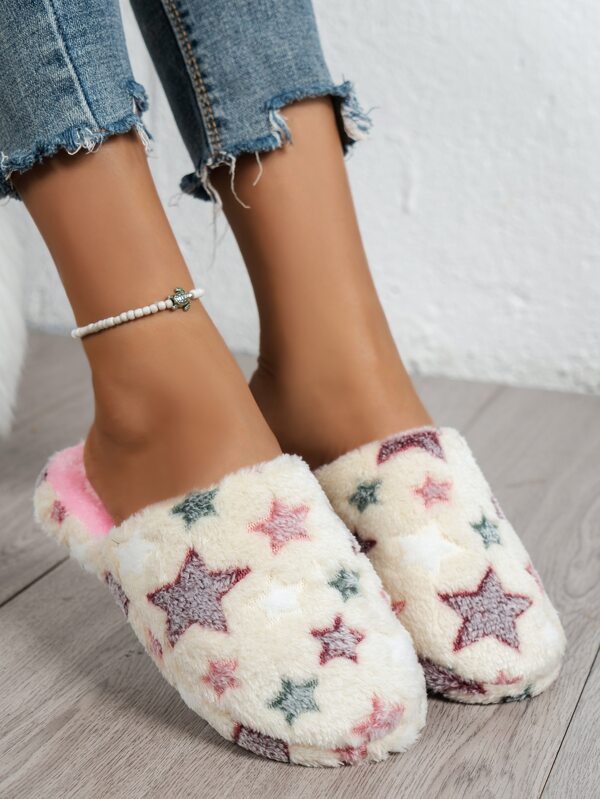 Star Pattern Fluffy Bedroom Slippers | SHEIN UK