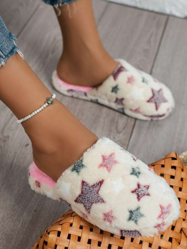 Star Pattern Fluffy Bedroom Slippers | SHEIN UK