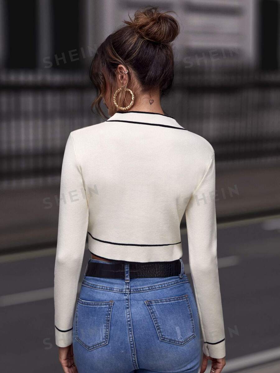 SHEIN x Deborah SHEIN Clasi Cárdigan unido en contraste con botón ...