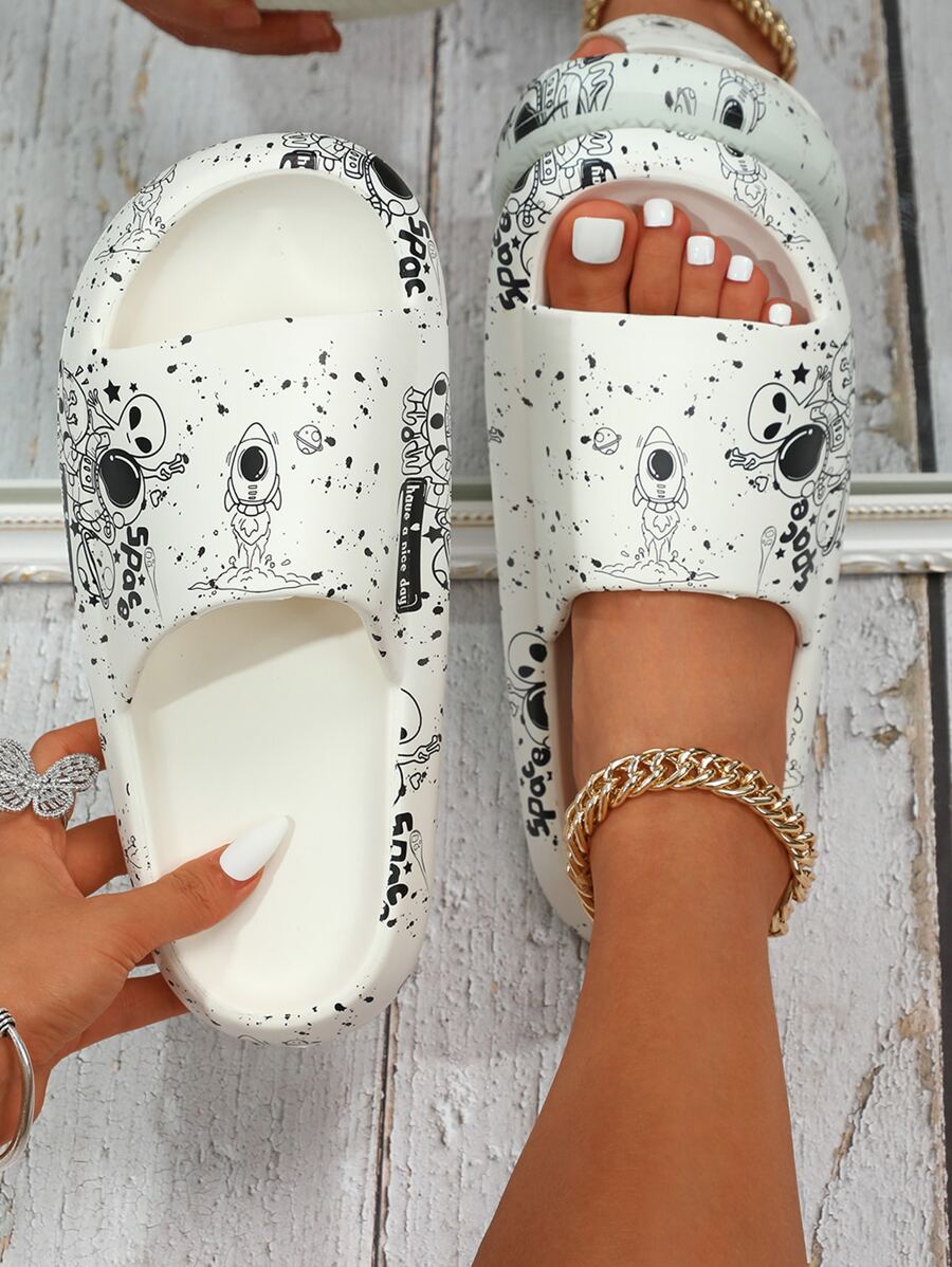 Rocket & Alien Pattern Single Band Slides | SHEIN USA
