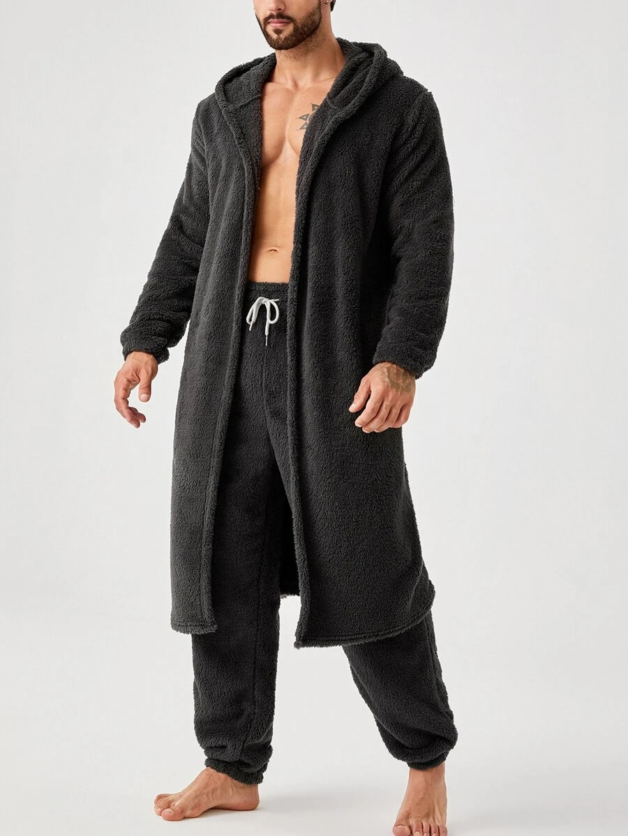 Men Open Front Hooded Teddy Lounge Set | SHEIN USA
