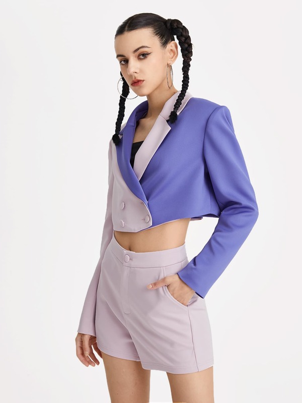 SHEIN X Sandrine Husodo Color Block Crop Blazer & Shorts Set | SHEIN ...