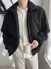 DAZY Men Drop Shoulder Zipper Teddy Jacket | SHEIN USA