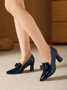 Bow Decor Point Toe Loafer Pumps | SHEIN USA