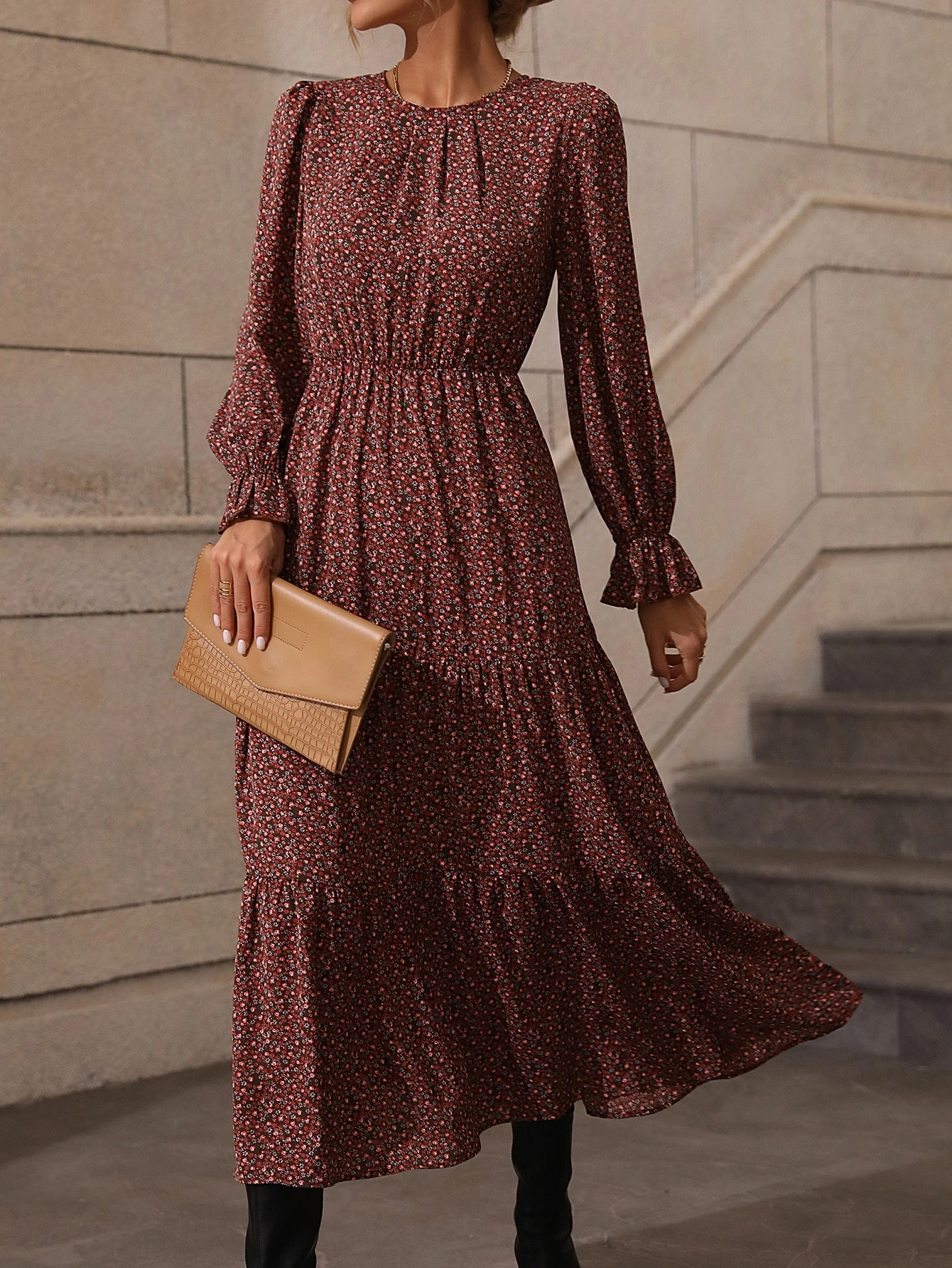 Shein Clasi Ditsy Floral Flounce Sleeve Ruffle Hem Dress Shein Usa
