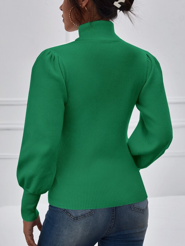 SHEIN Privé Solid Bishop Sleeve Turtle Neck Sweater | SHEIN USA