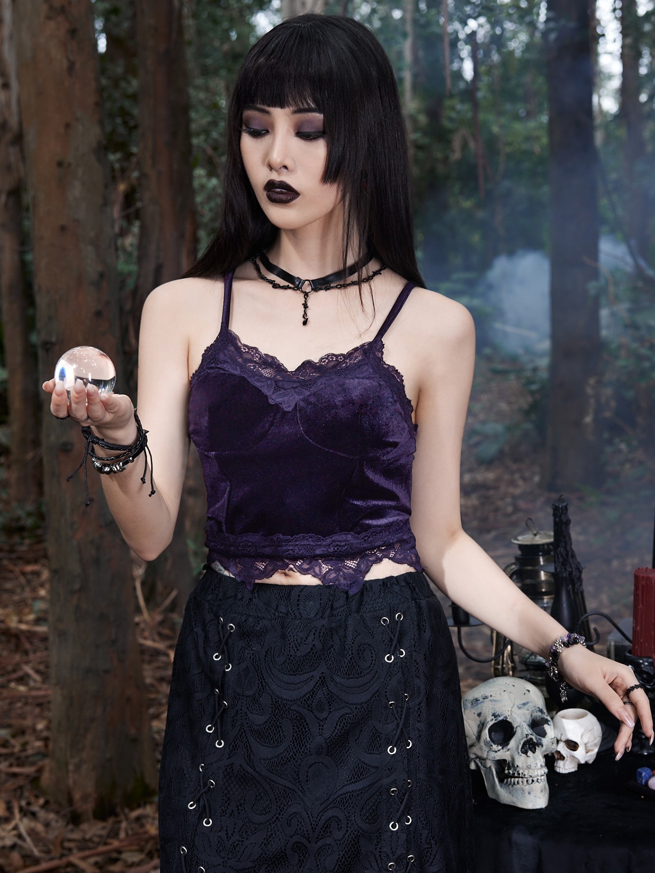 Goth Contrast Lace Velvet Cami Top | SHEIN EUR