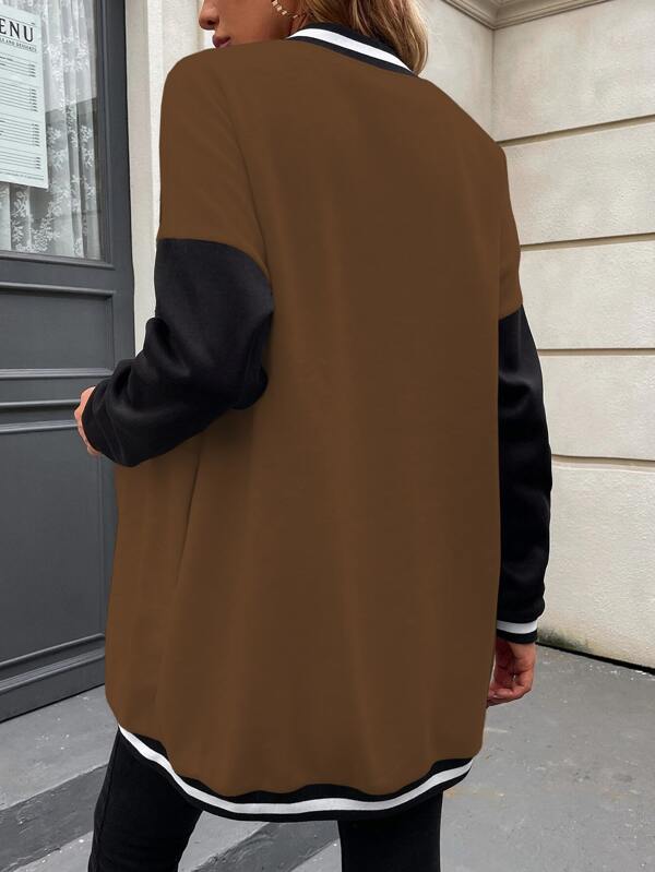 Letter Patched Colorblock Drop Shoulder Varsity Jacket Shein Usa