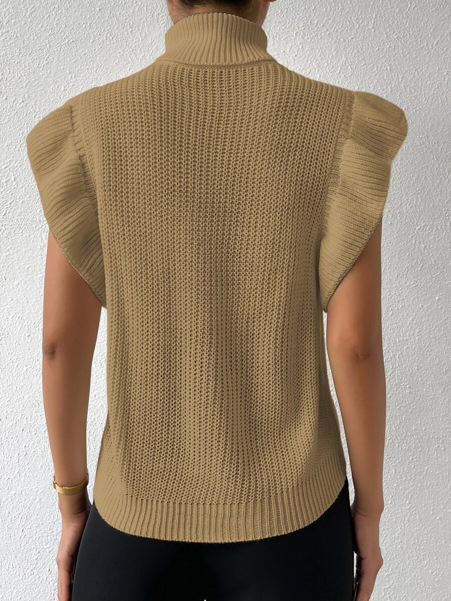 SHEIN Essnce Turtle Neck Ruffle Trim Cable Knit Sweater Vest | SHEIN USA