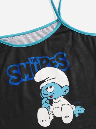 Is That The New ROMWE X The Smurfs Cartoon Graphic Contrast Binding PJ ...