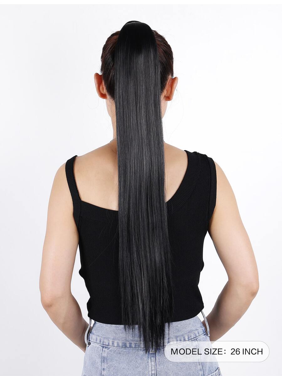Straight Long Ponytail Extensions 26 Inch Wrap Around Synthetic Natural ...