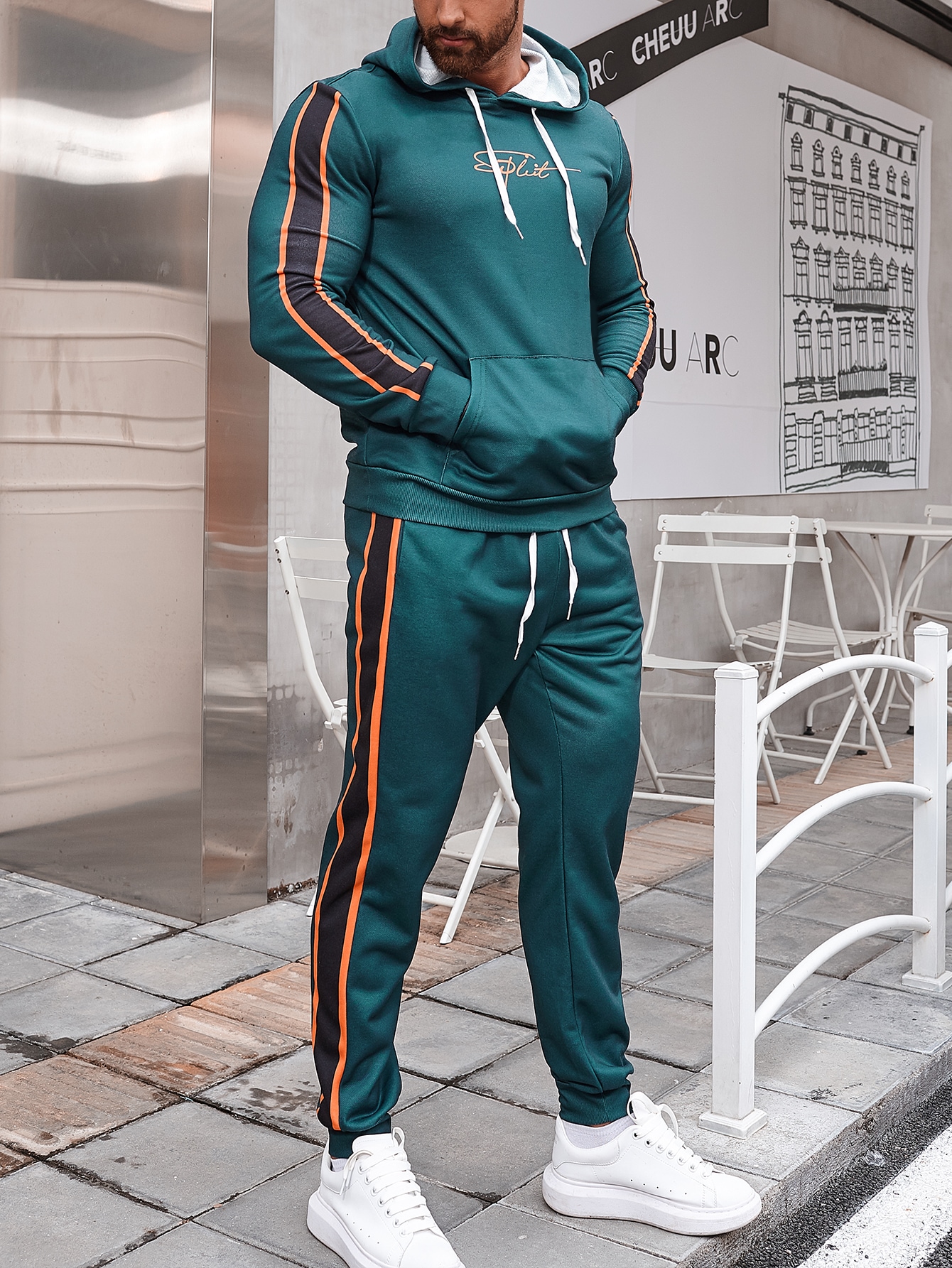 Manfinity Sporsity Men Side Striped Letter Graphic Drawstring Hoodie ...