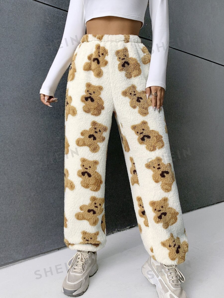 SHEIN EZwear Bear Pattern Teddy Pants for Sale Australia| New ...