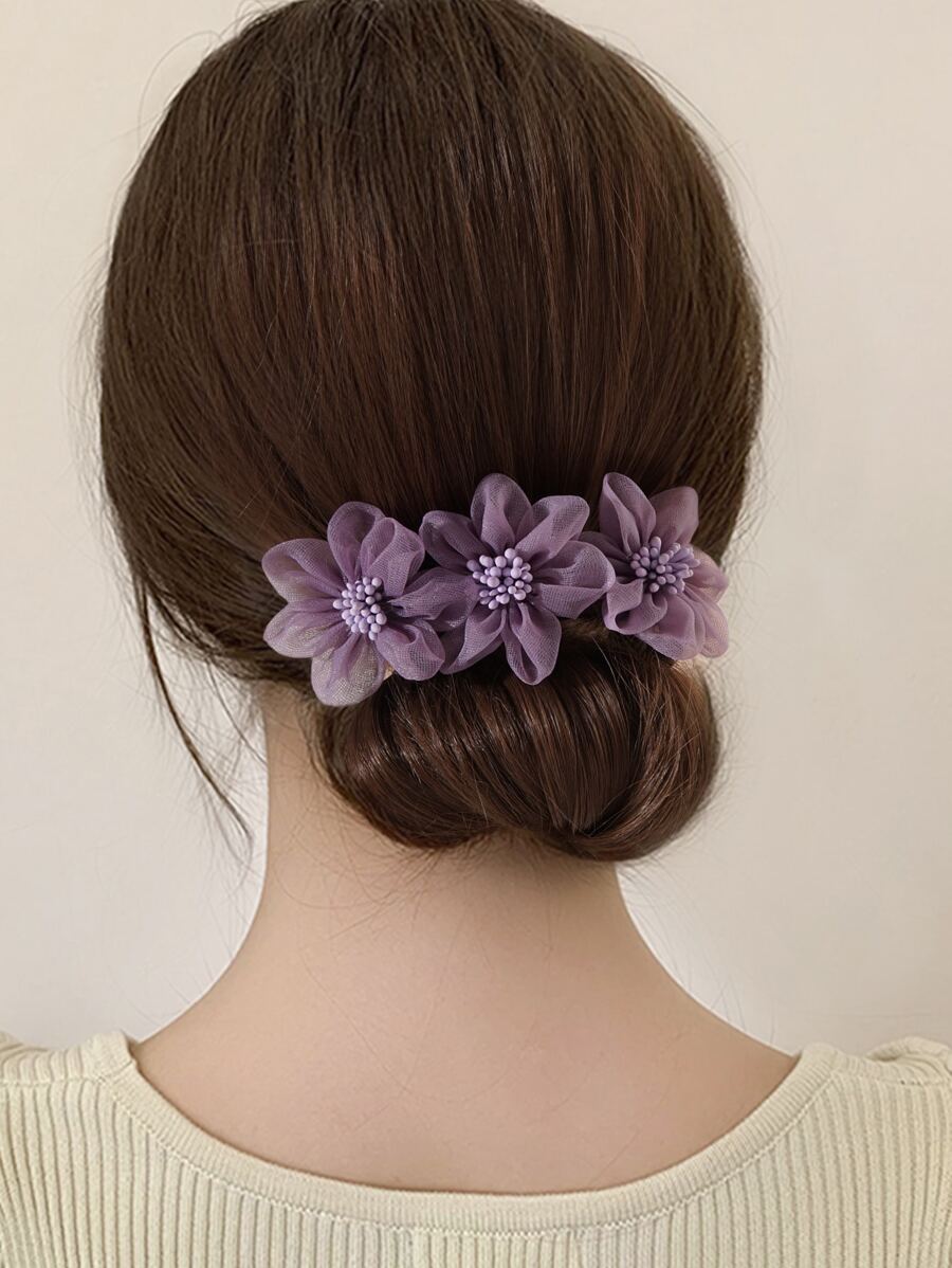 Purple Handmade Flower Hair Bun Maker, Hair Ties, Hair Accessories For ...