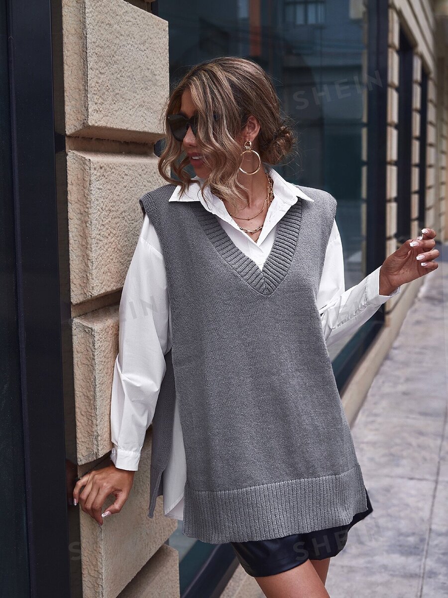 SHEIN Essnce Split Side Sweater Vest Without Blouse | SHEIN UK