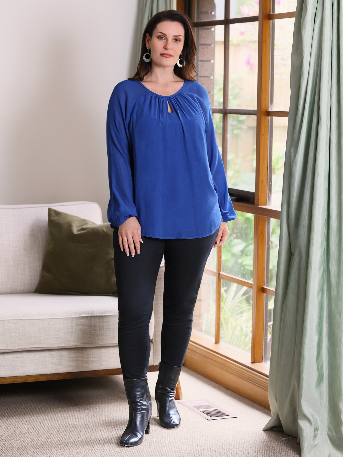 Emery Rose Plus Keyhole Neck Lantern Sleeve Blouse Shein Usa