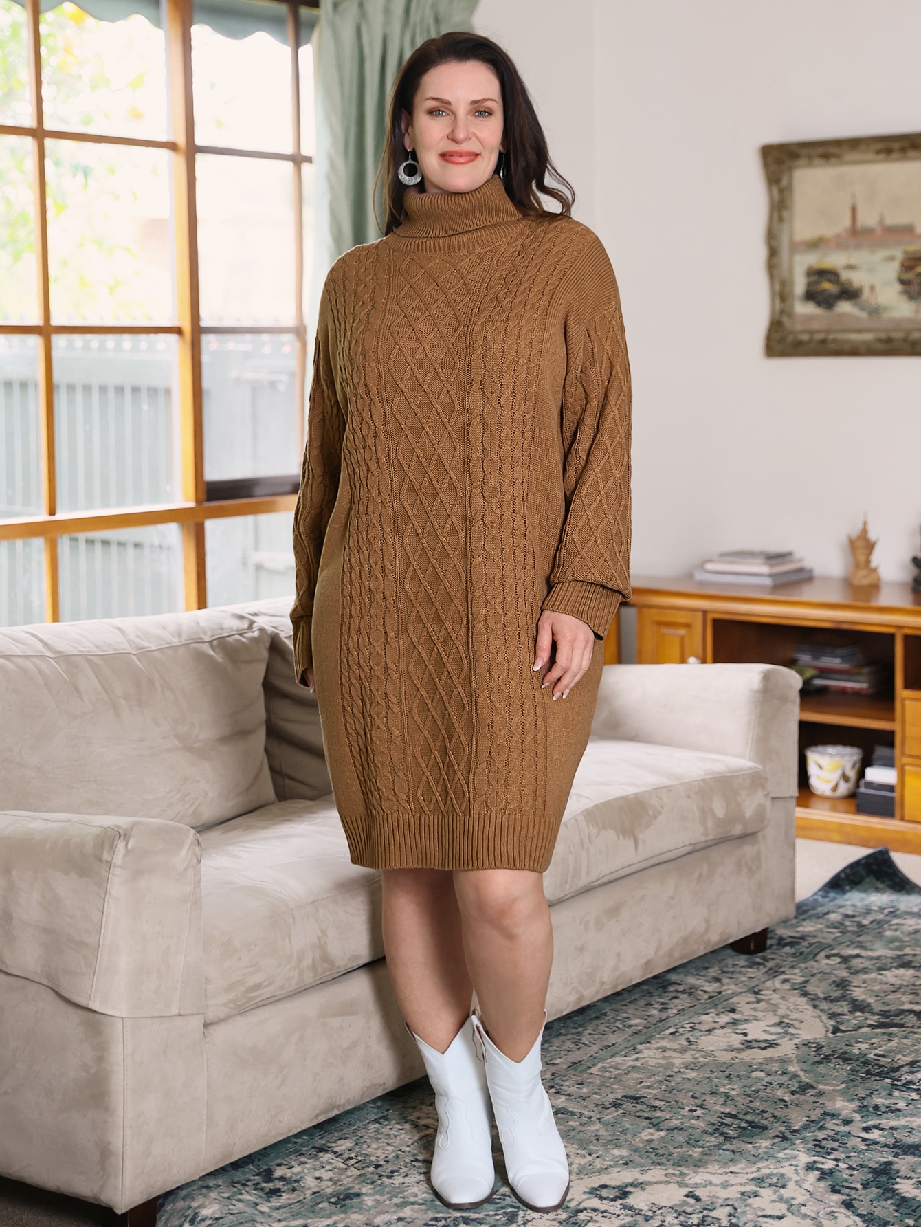 EMERY ROSE Robe pull à col roulé en tricot torsadé